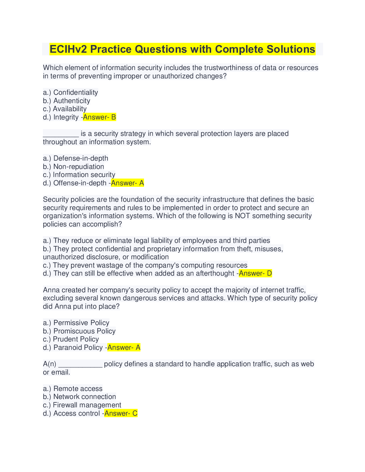 ECIHv2 Practice Questions with Complete Solutions - Scholarfriends